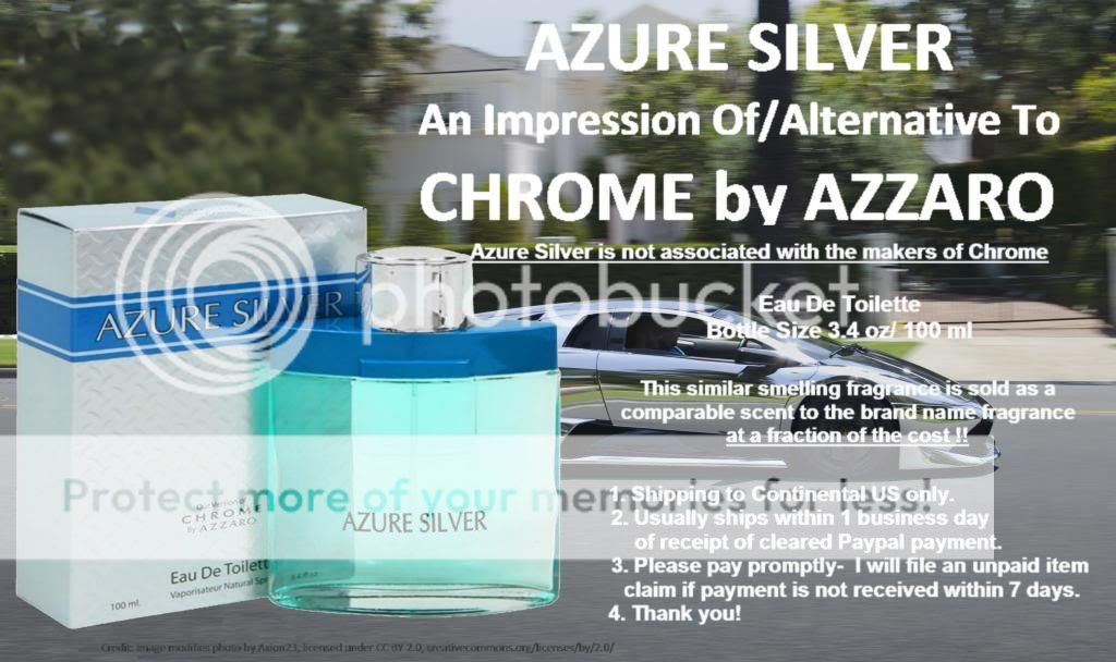 Azure Silver EDT Cologne 3.4 oz Spray Our Impression Version of Chrome ...